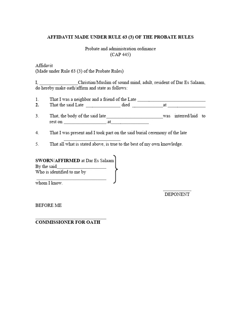 Affidavit Under Probate Rule 63(3) | PDF | Foreign Language Studies ...