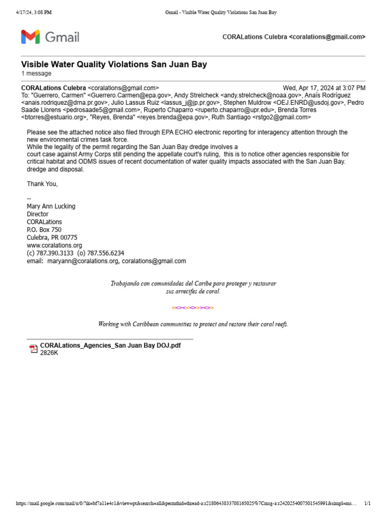 Gmail - Visible Water Quality Violations San Juan Bay | PDF