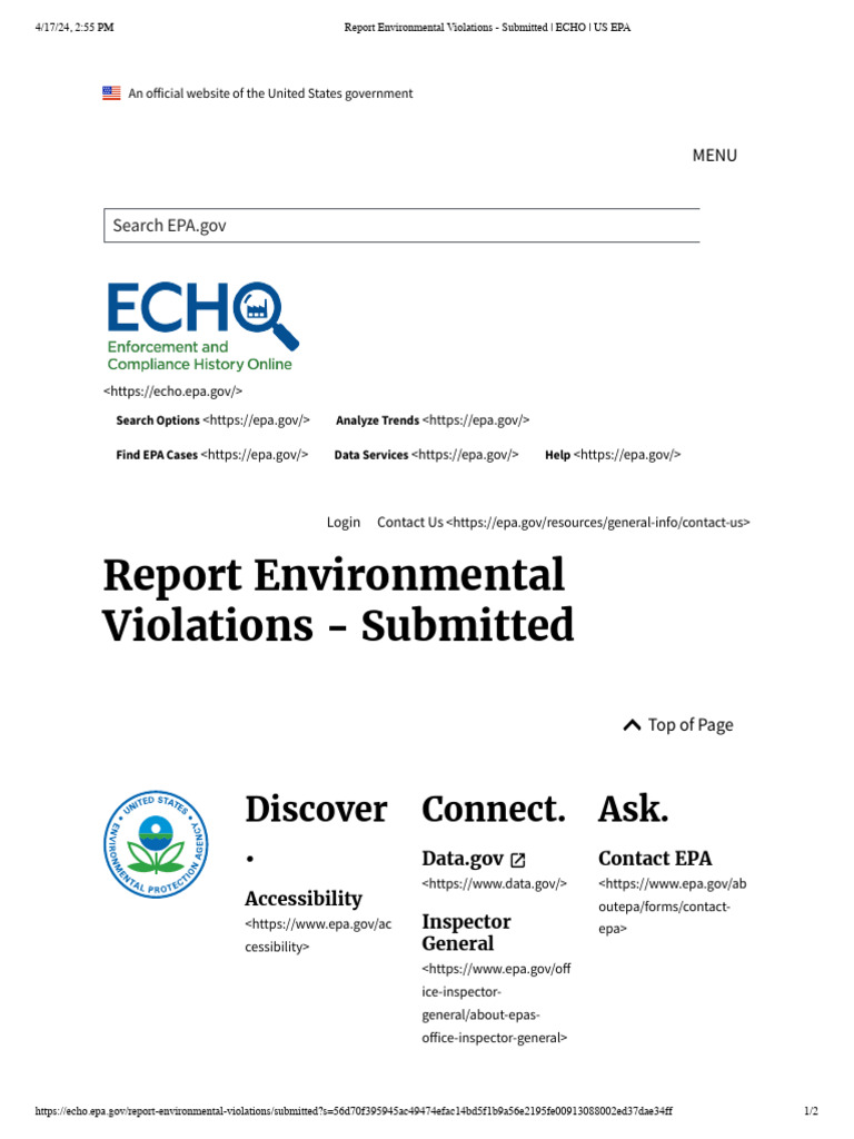 Report Environmental Violations - Submitted - ECHO - US EPA | PDF ...