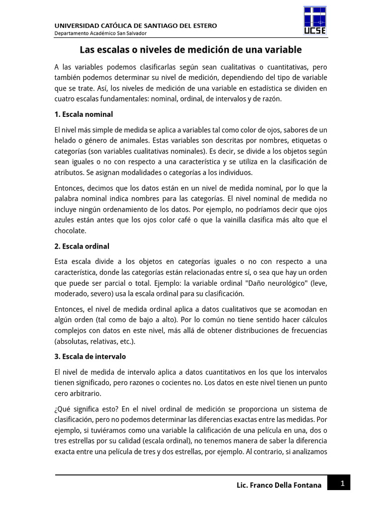 Escalas de Medición de Variables | PDF | Nivel de medida | Metrología