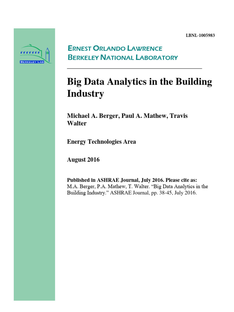 Big Data Analytics in The Building Industry: E O L B N L | PDF | Data Analysis | Probability ...