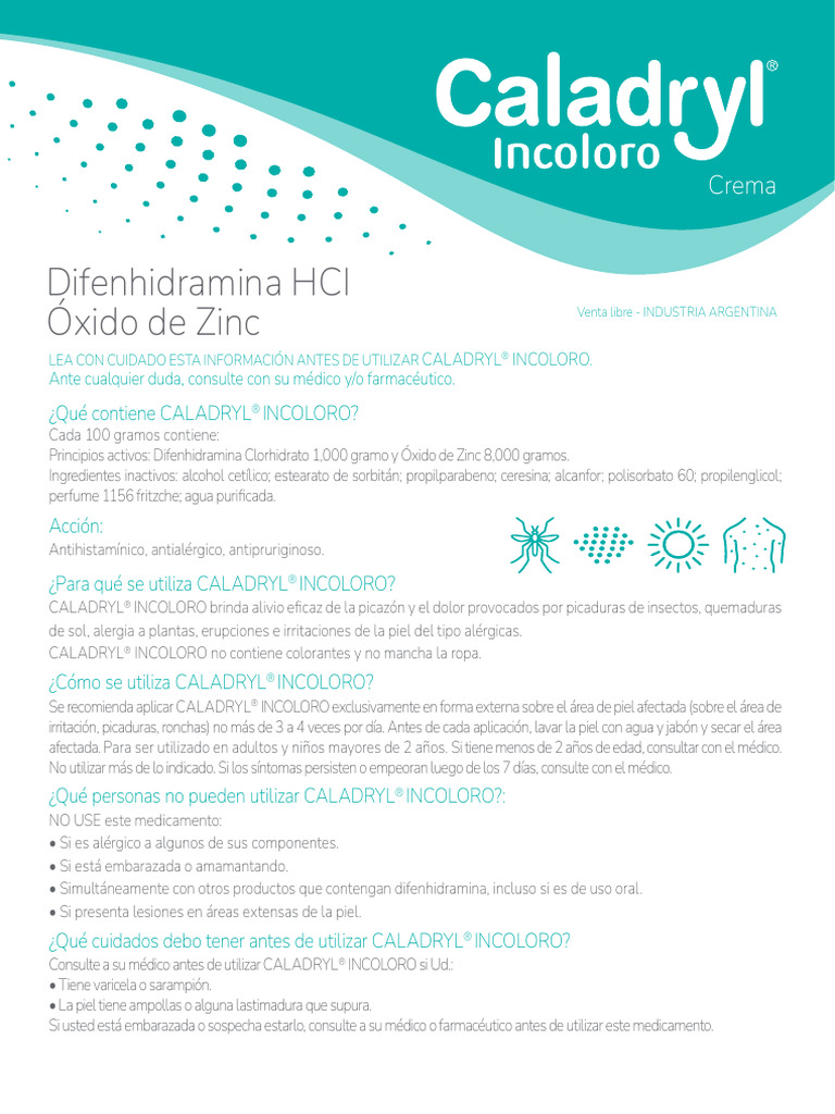 Prospecto Caladryl Crema Incoloro | Descargar gratis PDF | Alergia ...