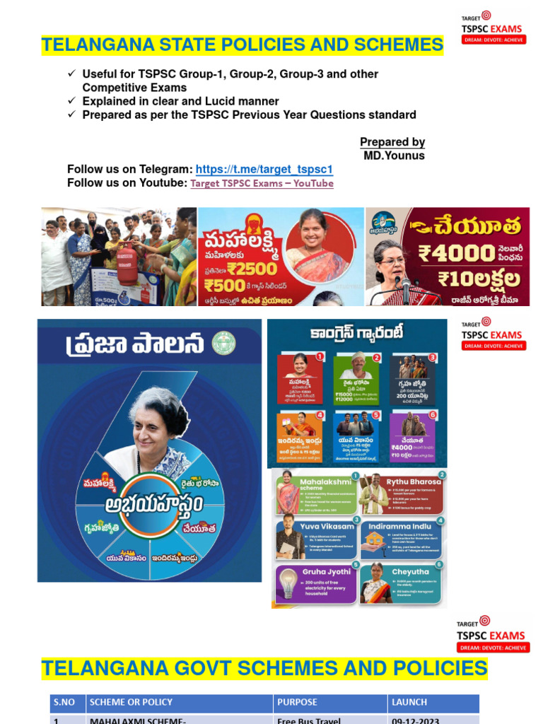 Target TSPSC - Telangana State Schemes and Policies | PDF