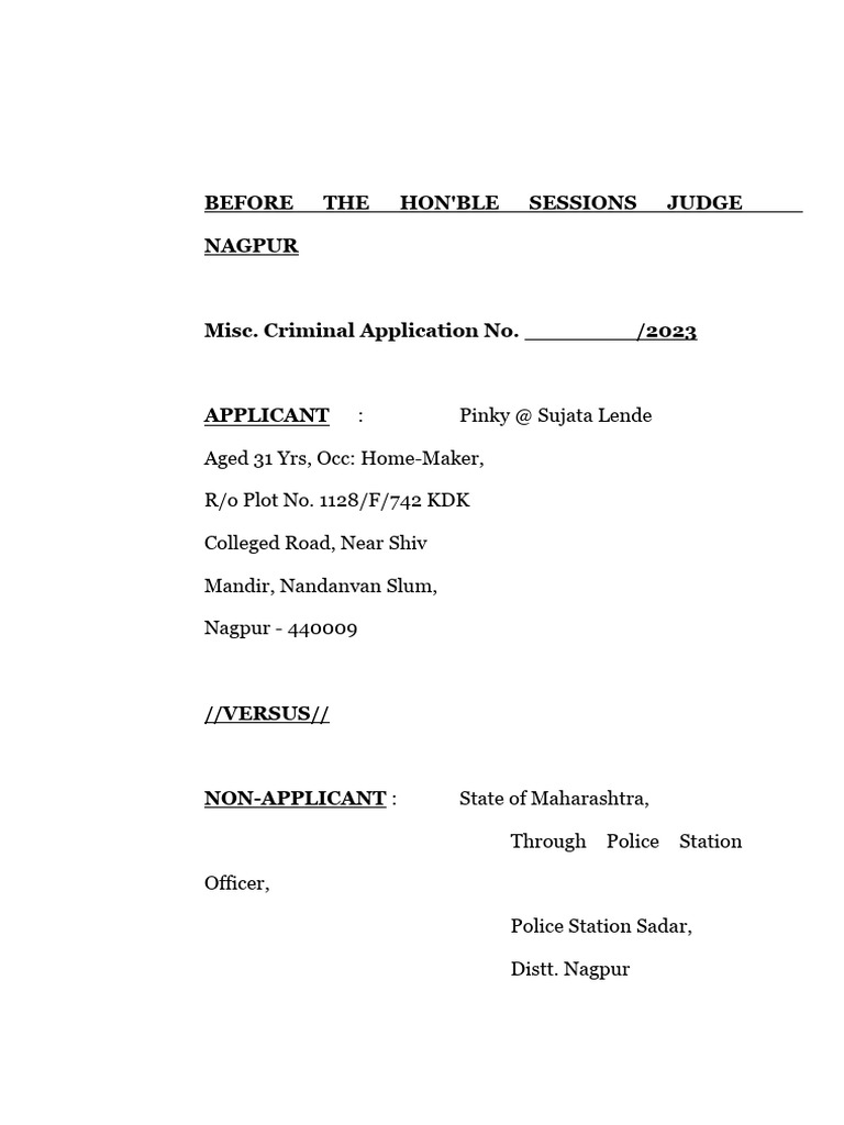 Bail Application in Surendra Patil Case | PDF | Bail | Crimes