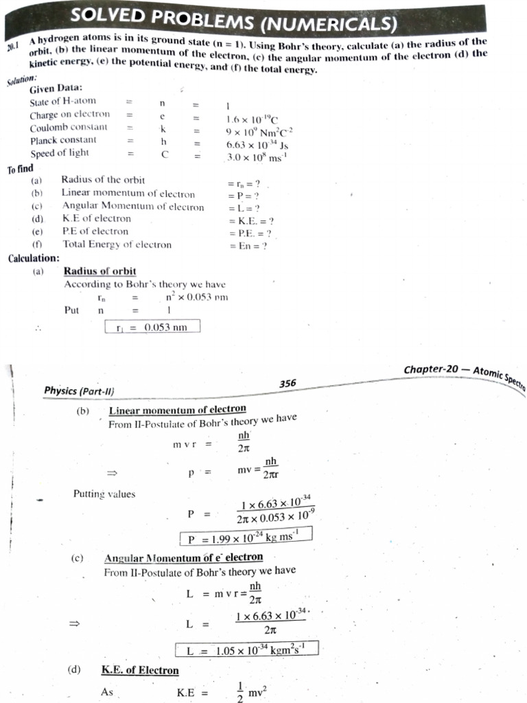 Numericals Chapter 20 | Download Free PDF | Electron | Energy Level