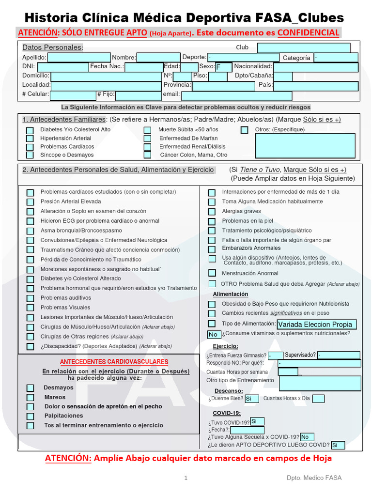 Historia Clinica Deportiva | PDF | Historial médico | Enfermedades y ...