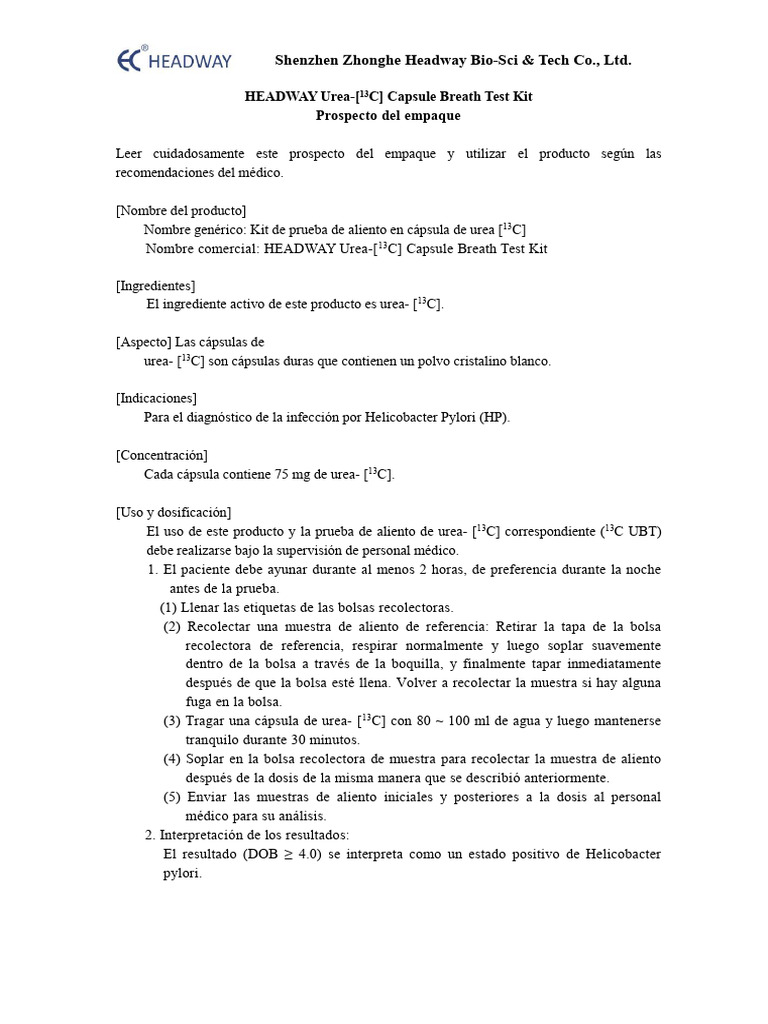 Kit de Prueba de Aliento Urea-[13C] | PDF | Medicina CLINICA ...