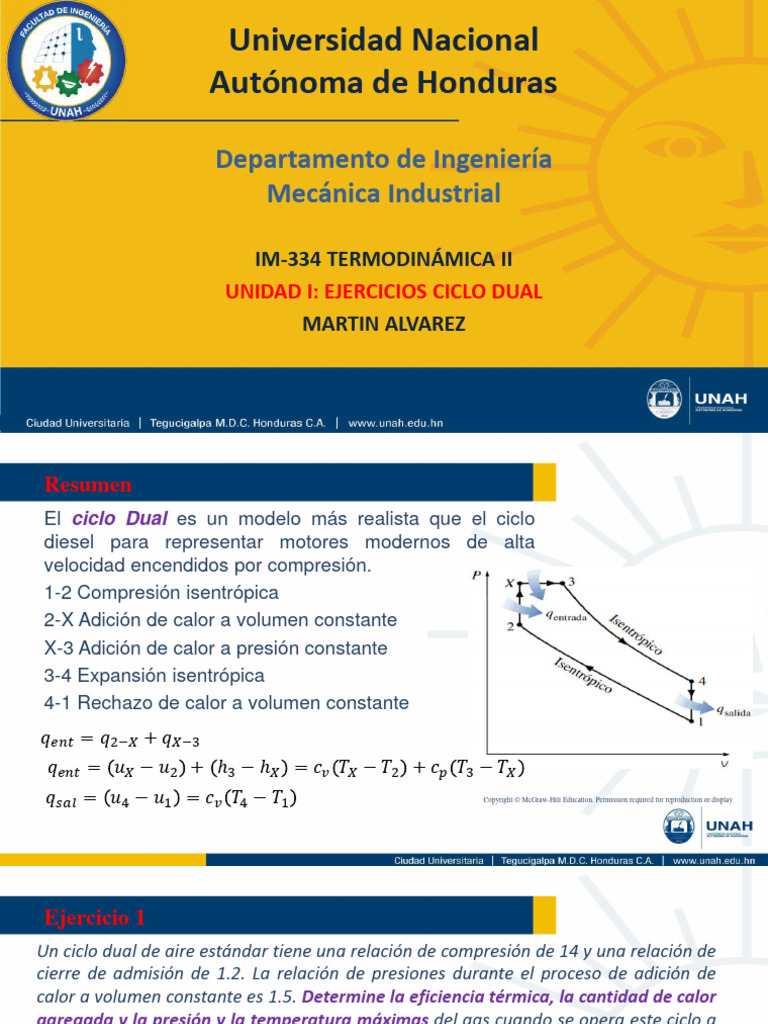 IM 334 Unidad I-Ejercicios Ciclos Dual | PDF | Gases | Temperatura