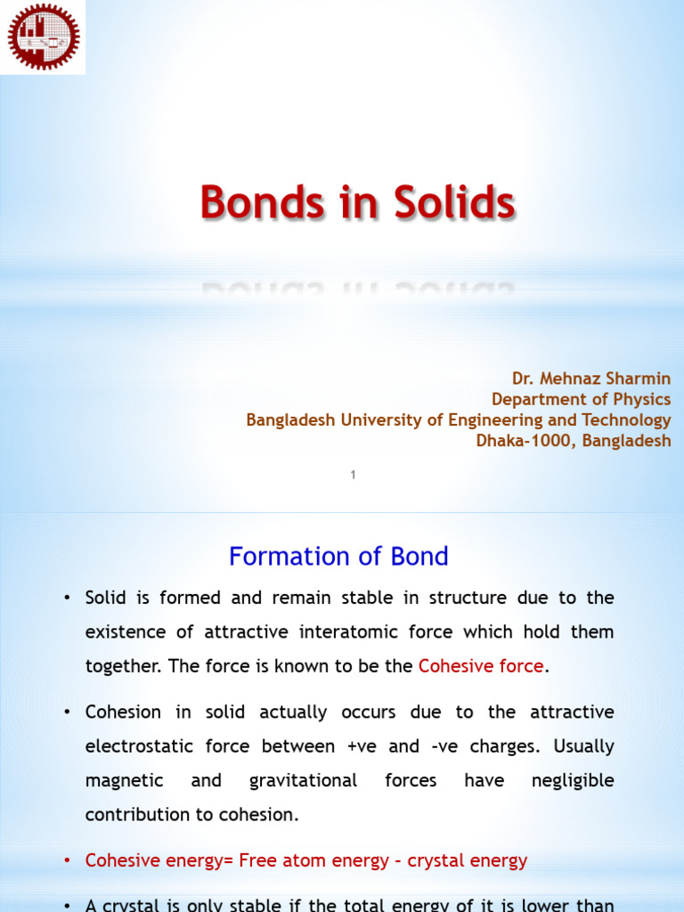 Bonds in Solids | PDF | Chemical Bond | Chemistry