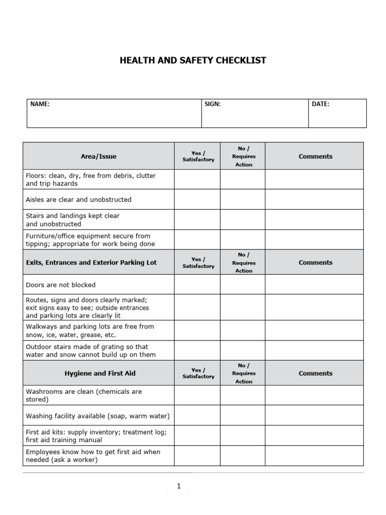 Health and Safety Inspection Checklist | PDF | Occupational Safety And ...