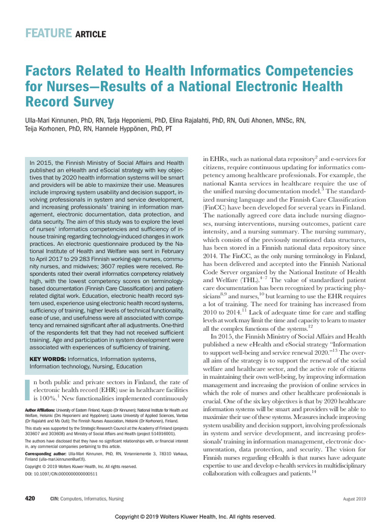10 1097:cin 0000000000000511 | PDF | Nursing | Health Informatics
