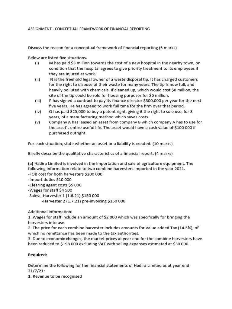Assignment Conceptual Framework of Finasncial Reporting | PDF | Expense | Value Added Tax