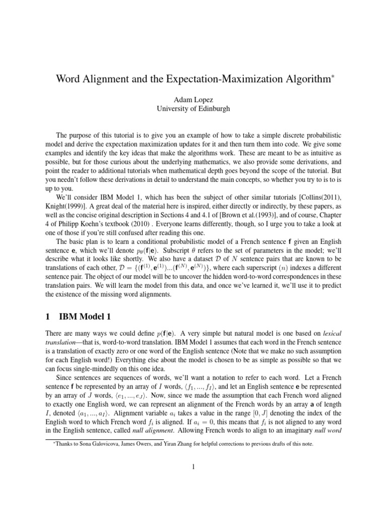 Lecture 3 RR Word Alignment and EM | PDF | Mathematics | Applied Mathematics