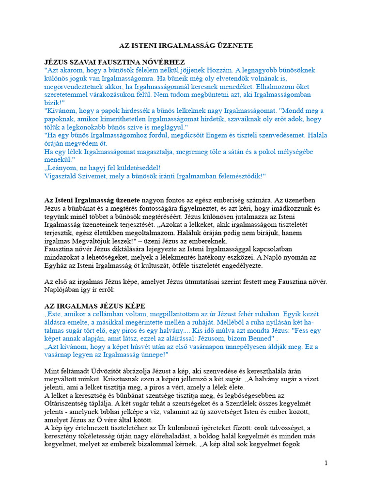 Az Isteni Irgalmassag Uzenete | PDF