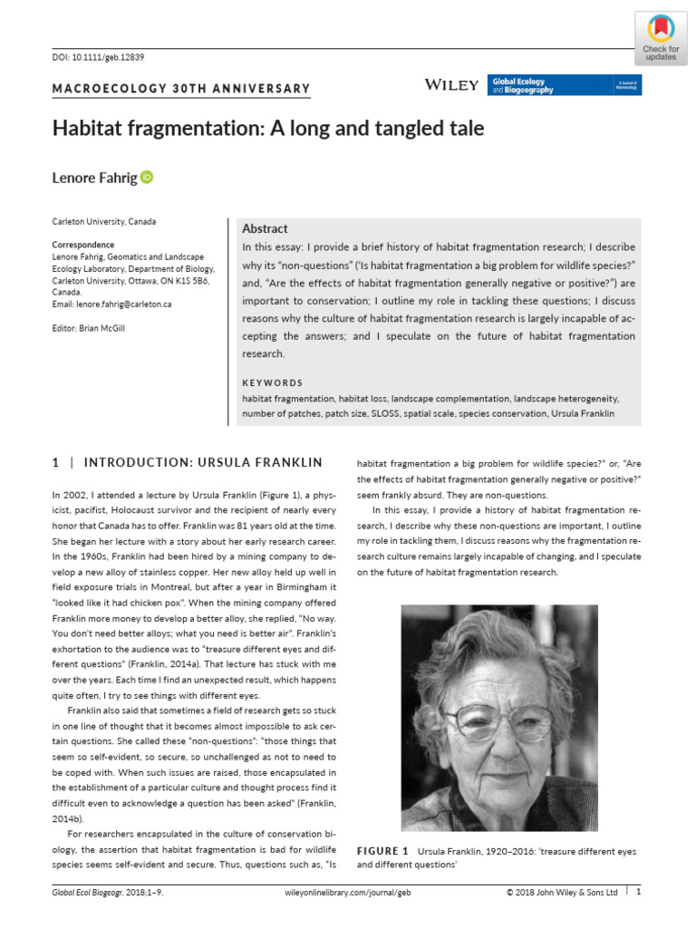 Habitat fragmentation_A long and tangled tale | PDF | Ecology | Habitat ...