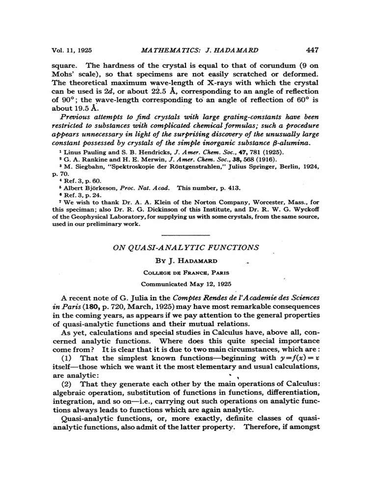Hadamard J. - On Quasi-Analytic Functions (1925) | PDF | Function ...