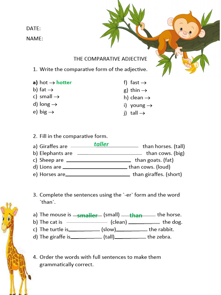 The Comparative Adjective 4 Grade | PDF | Language Arts & Discipline ...