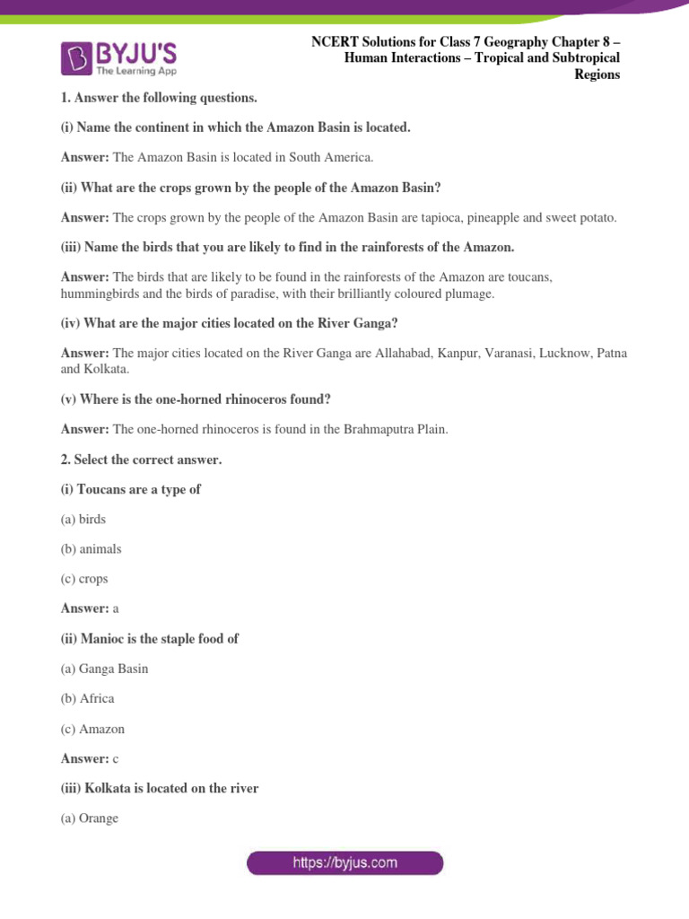 Class 7 Geography Chapter 8 Solutions | PDF | Rainforest | Paddy Field