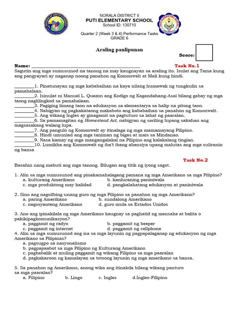 Q2 - Performance Task Week3-4 | PDF