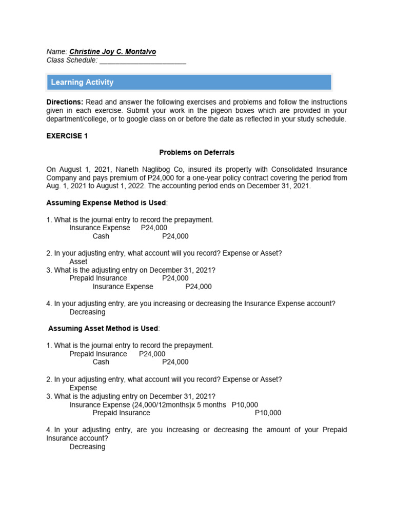Lester Ontolan. - Unit-3-Activities | PDF | Debits And Credits | Depreciation