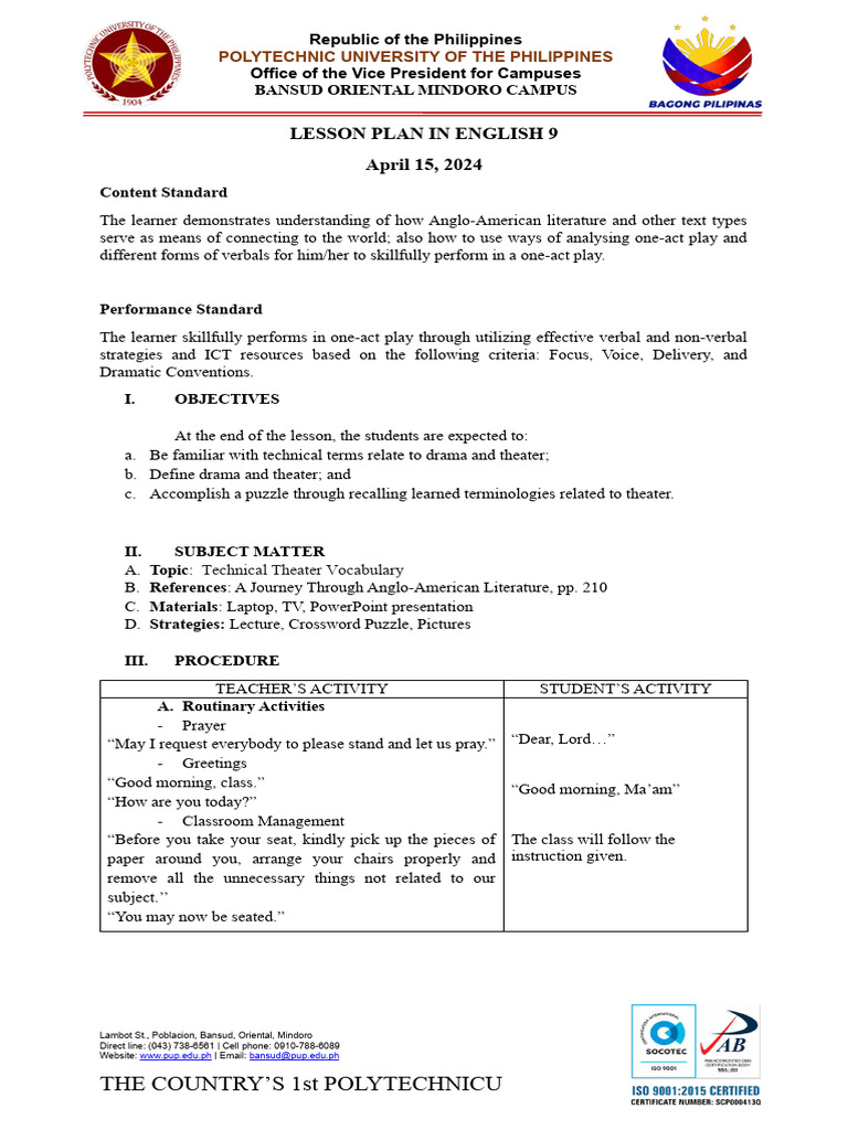 Technical Theater Vocabulary | PDF | Lesson Plan | Human Communication