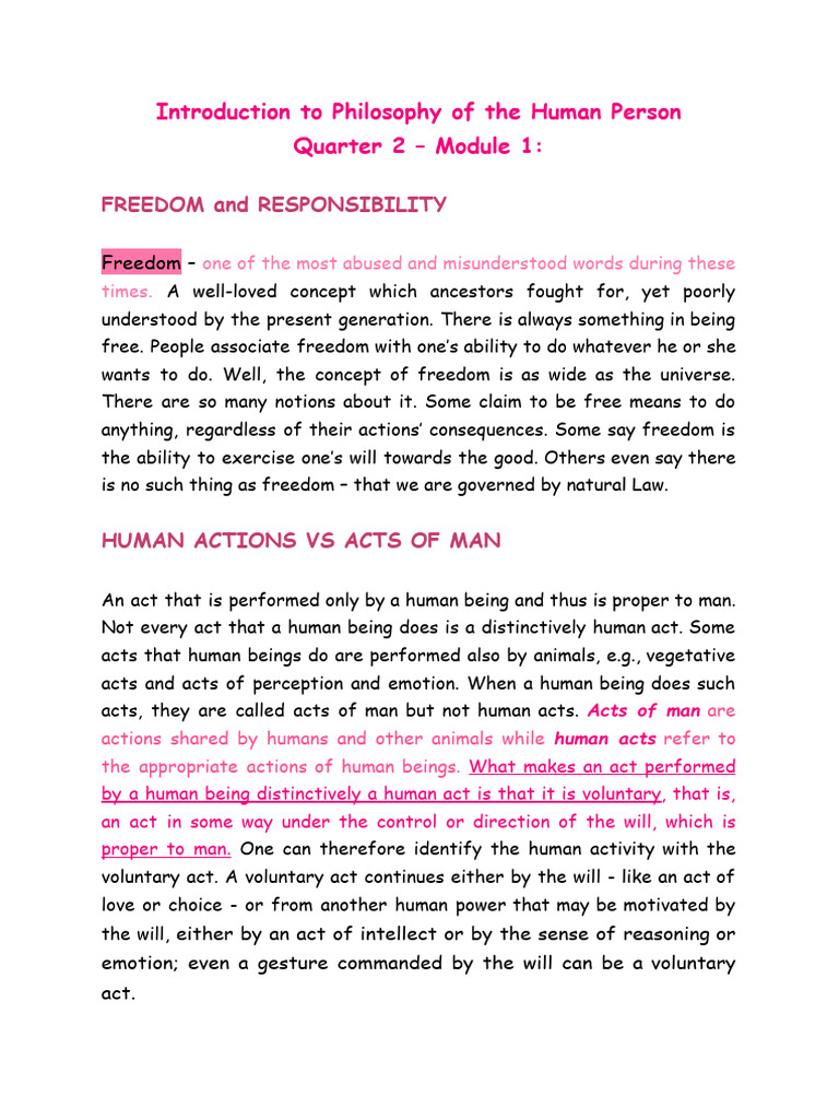 Introduction To Philosophy of The Human Person | PDF | Free Will | Reason