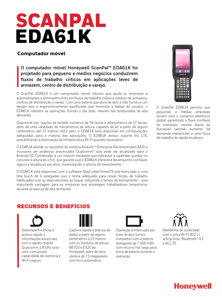 Eda61k Handheld Computer Data Sheet PT BR | PDF | Android (sistema ...