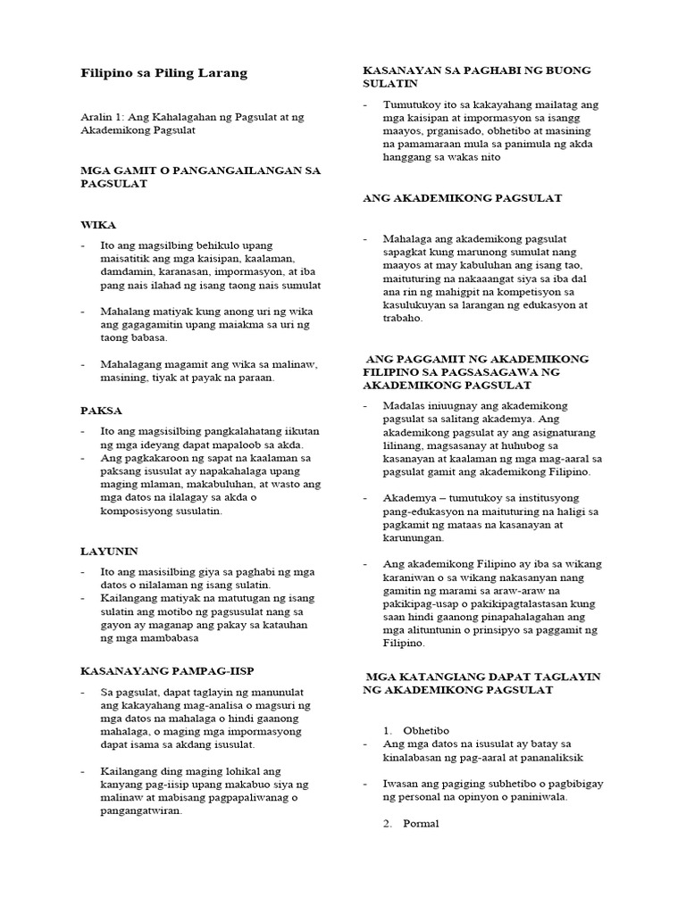 Filipino Sa Piling Larang Midterm | PDF