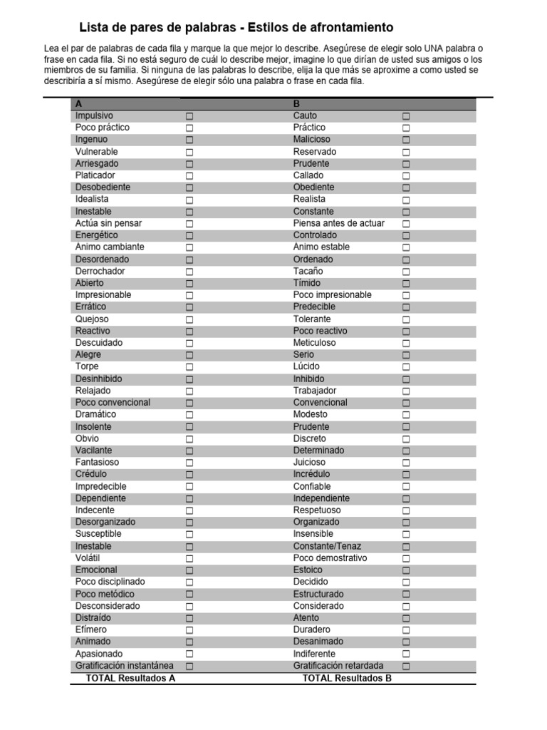 ESPAÑOL Lista de Pares de Palabras | PDF | Sicología