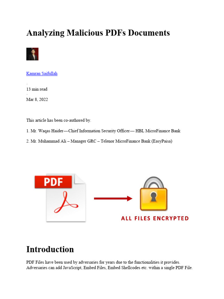 Analyzing Malicious Pdfs Documents | Pdf | Java Script | Computing