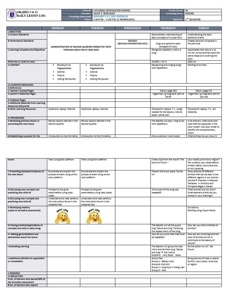 DLL_MAPEH 3_Q2_W8 | PDF | Learning | Behavior Modification