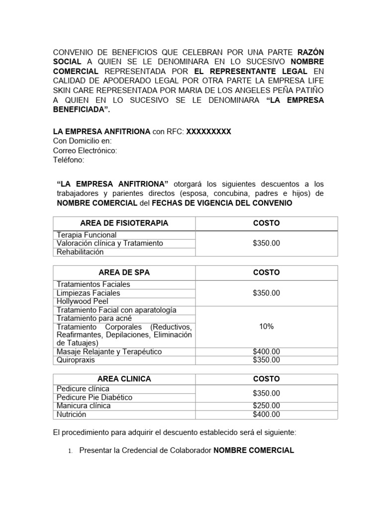 Convenio De Beneficios PDF