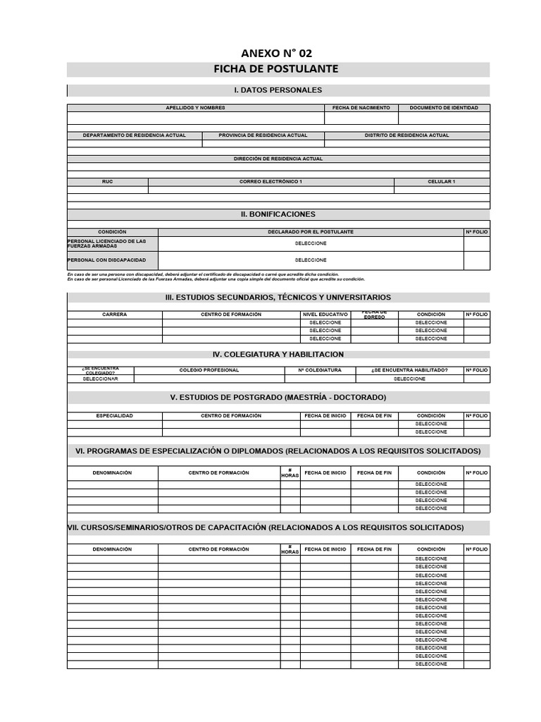 Ficha de Postulante Anexo 2 | PDF | Documento de identidad