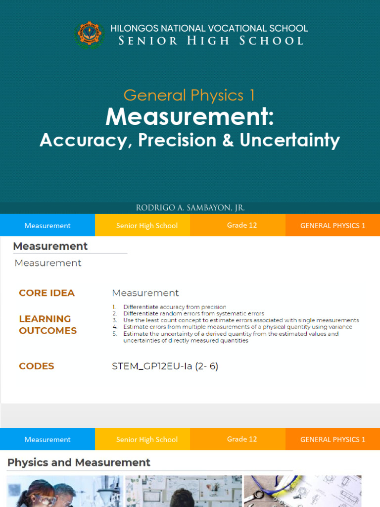 Lesson 2 Measurement Accuracy Precision Uncertainty | PDF | Uncertainty ...