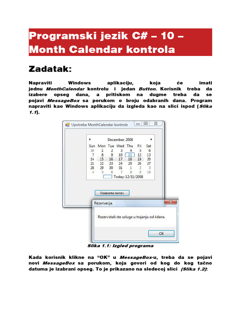 C# Month Calendar Application Guide | PDF