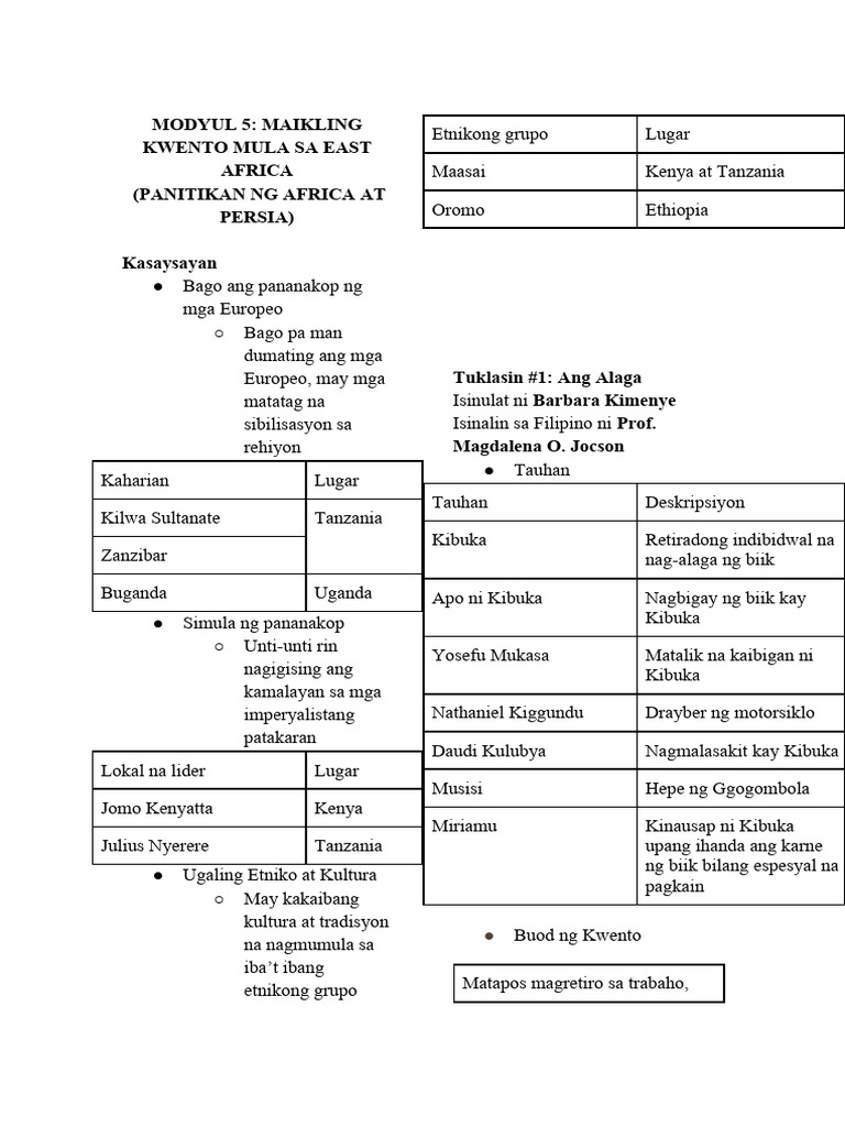 MODYUL 5 - MAIKLING KWENTO MULA SA EAST AFRICA | PDF