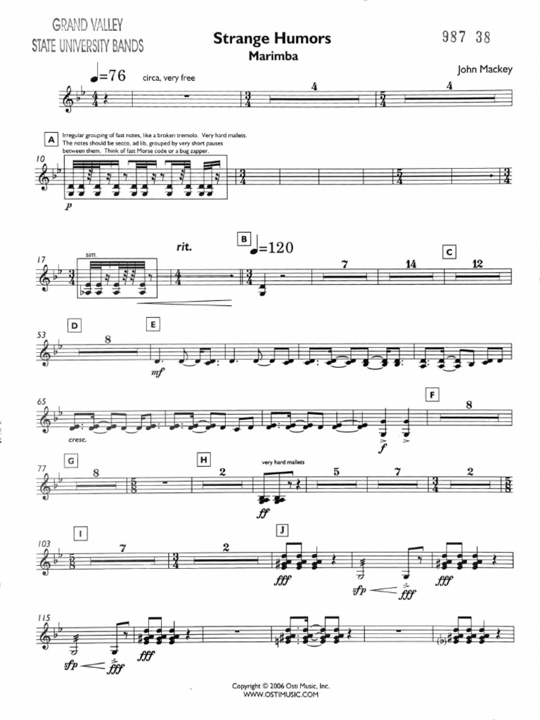 Strange Humors Marimba 7 6 4: John Mackey 4 | PDF | Musical Instruments ...