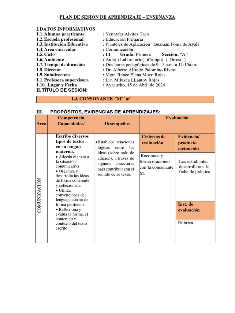 La Consonante M | PDF | Evaluación | Enseñando
