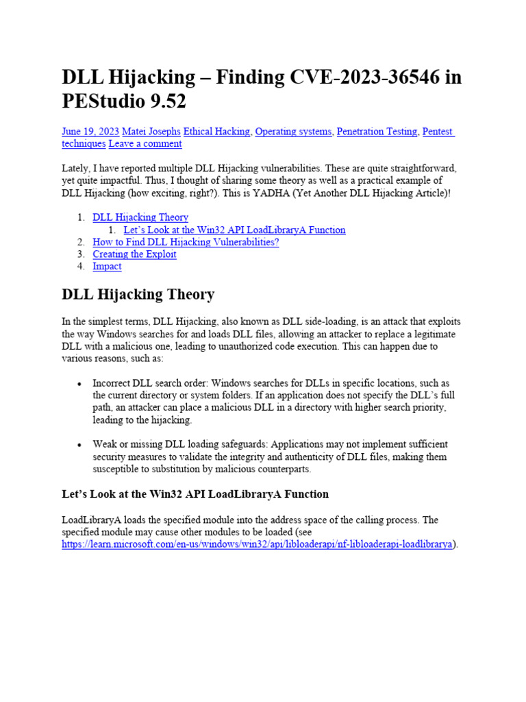 DLL Hijacking | Download Free PDF | Computing | Operating System Technology