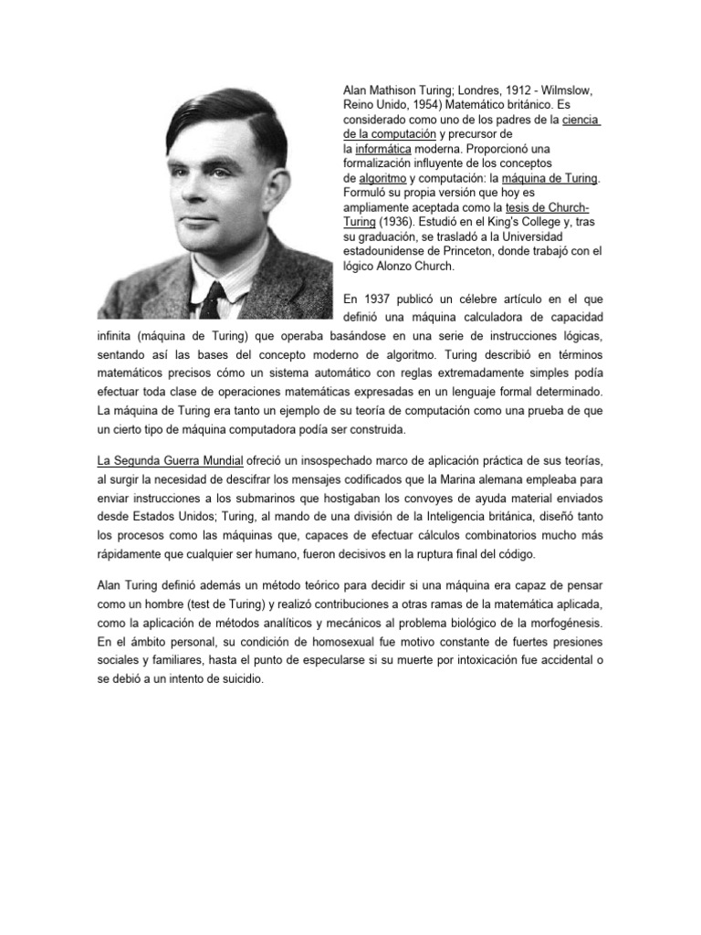Alan Mathison Turing | Descargar gratis PDF | Alan Turing | Ciencias de la Computación