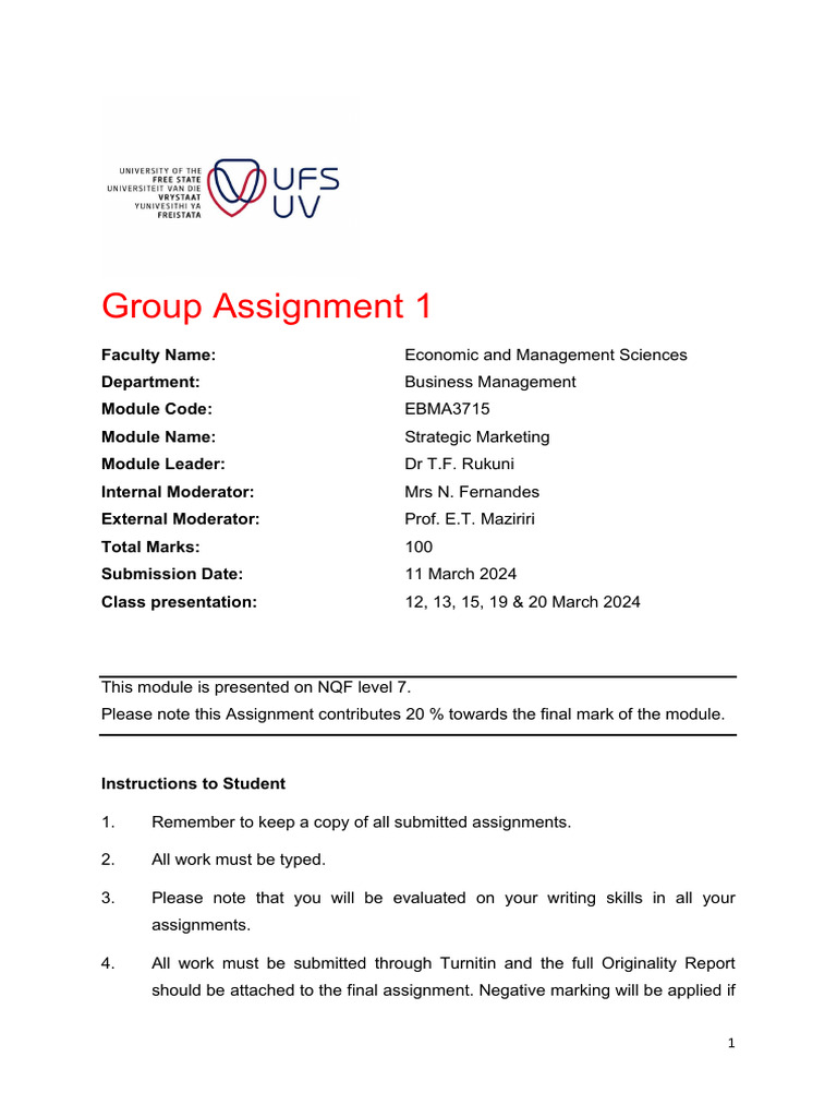 Strategic Marketing Group Assignment 1 | PDF | Turnitin | Business