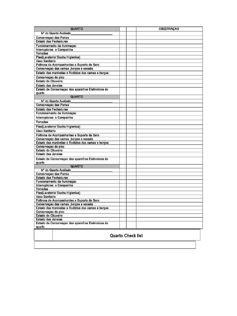Chek List Quartos | PDF