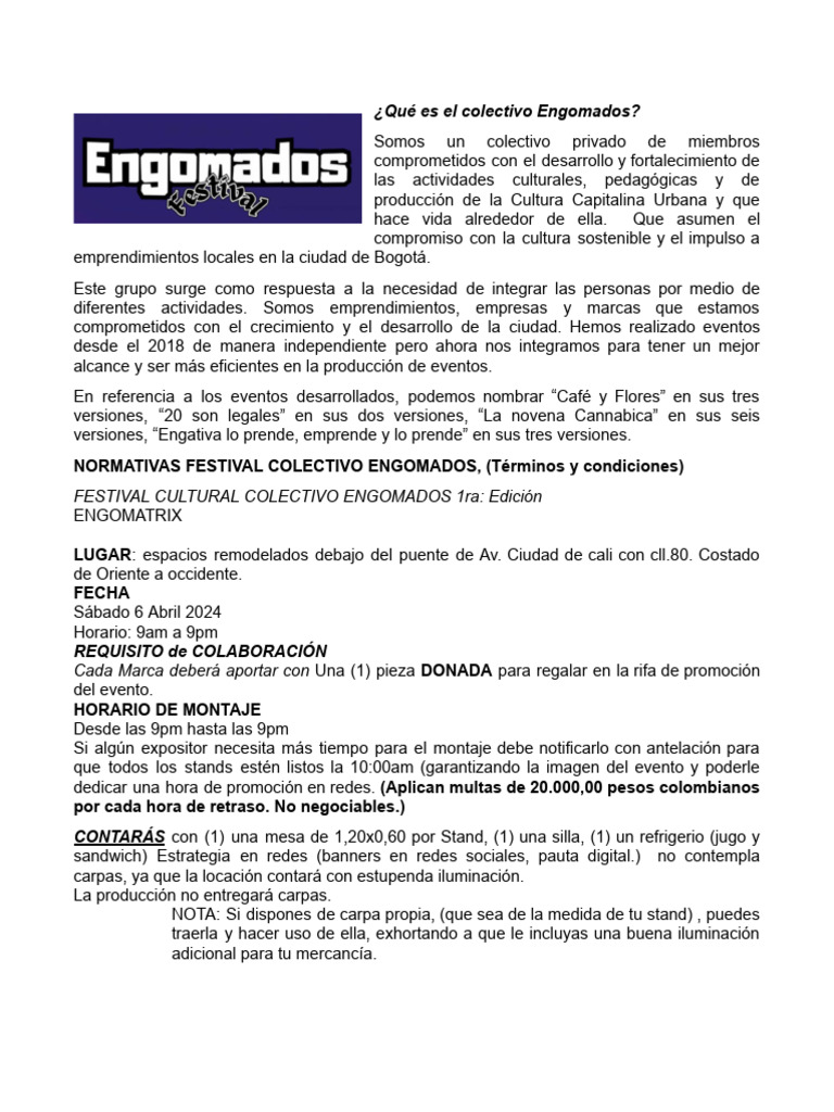 TERMINO Y CONDICIONES FESTIVAL ENGOMADOS 1ra - Edicion | PDF