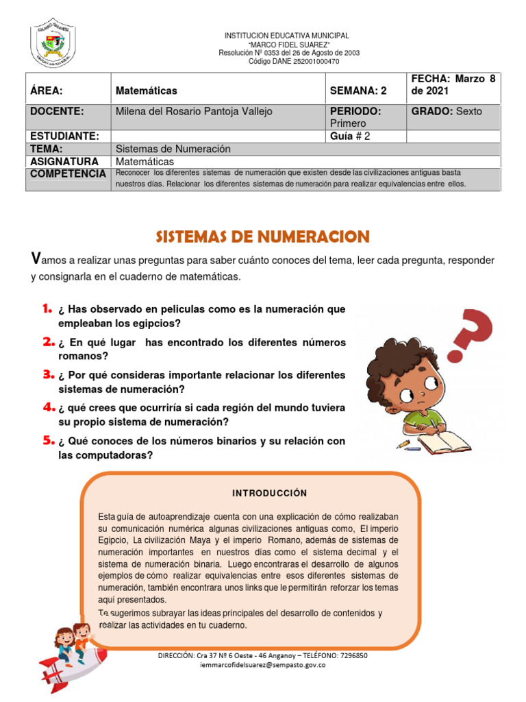 Guia 2 SISTEMA NUMERICOS 6o MATEMATICAS MILENA2 | PDF | Aritmética ...