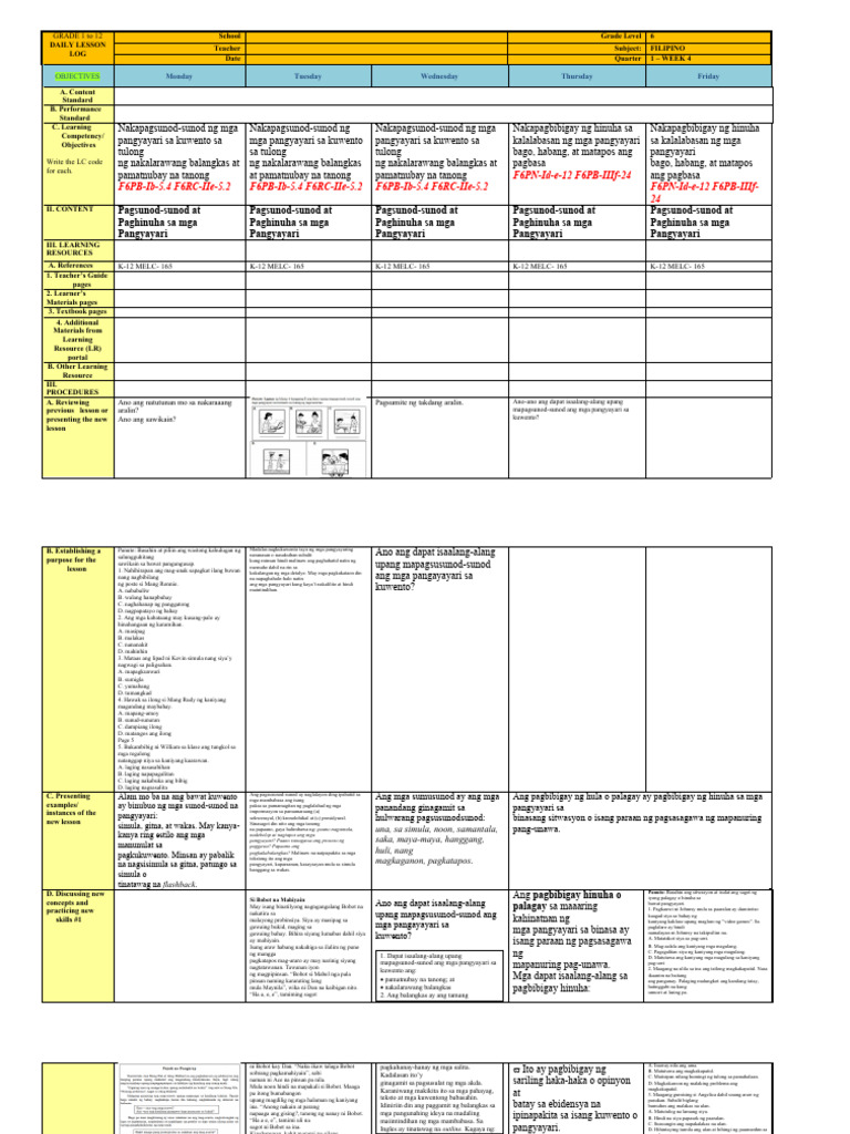 WEEK4 DLL FILIPINO | PDF