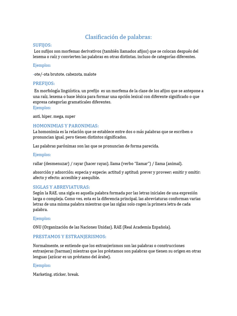 Clasificación de palabras lengua y literatura | PDF | Palabra | Lingüística