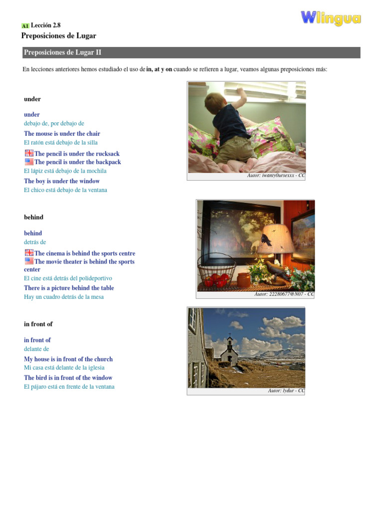 2.8 Preposiciones de lugar | PDF