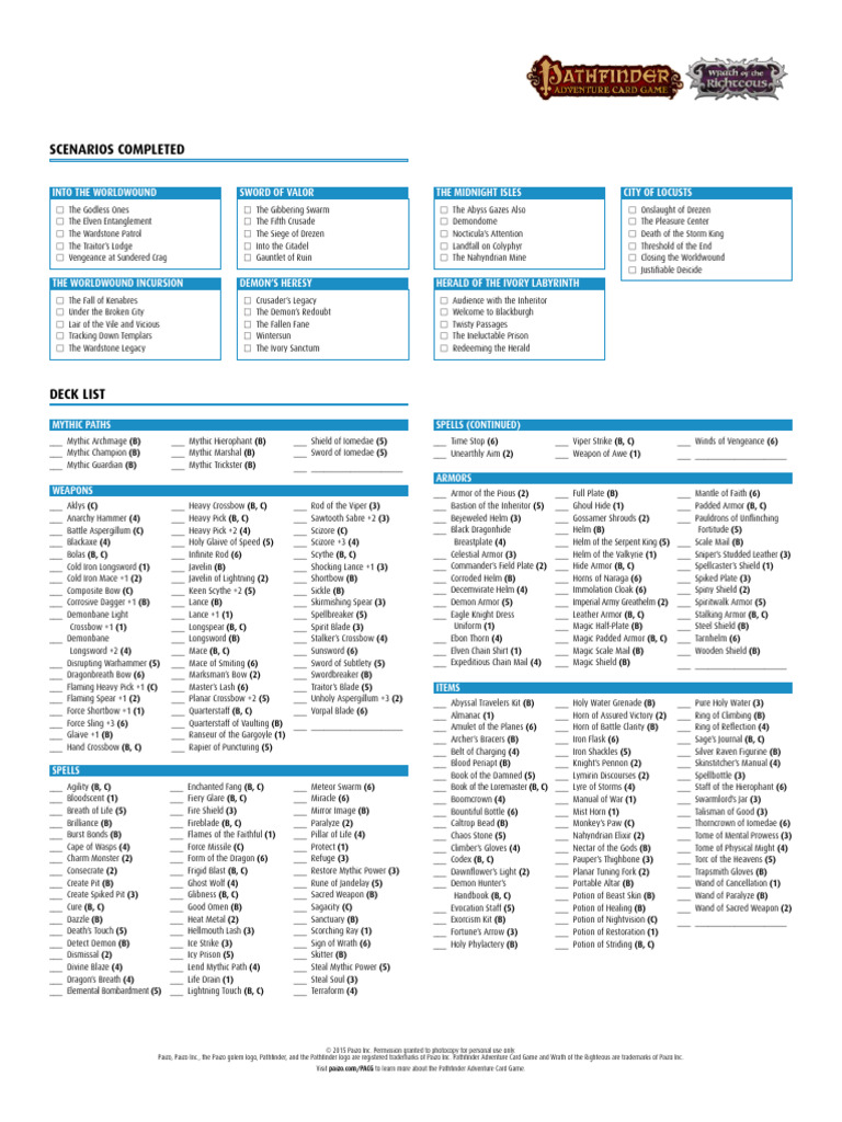 PACG-DeckList-WotR | PDF | D20 System
