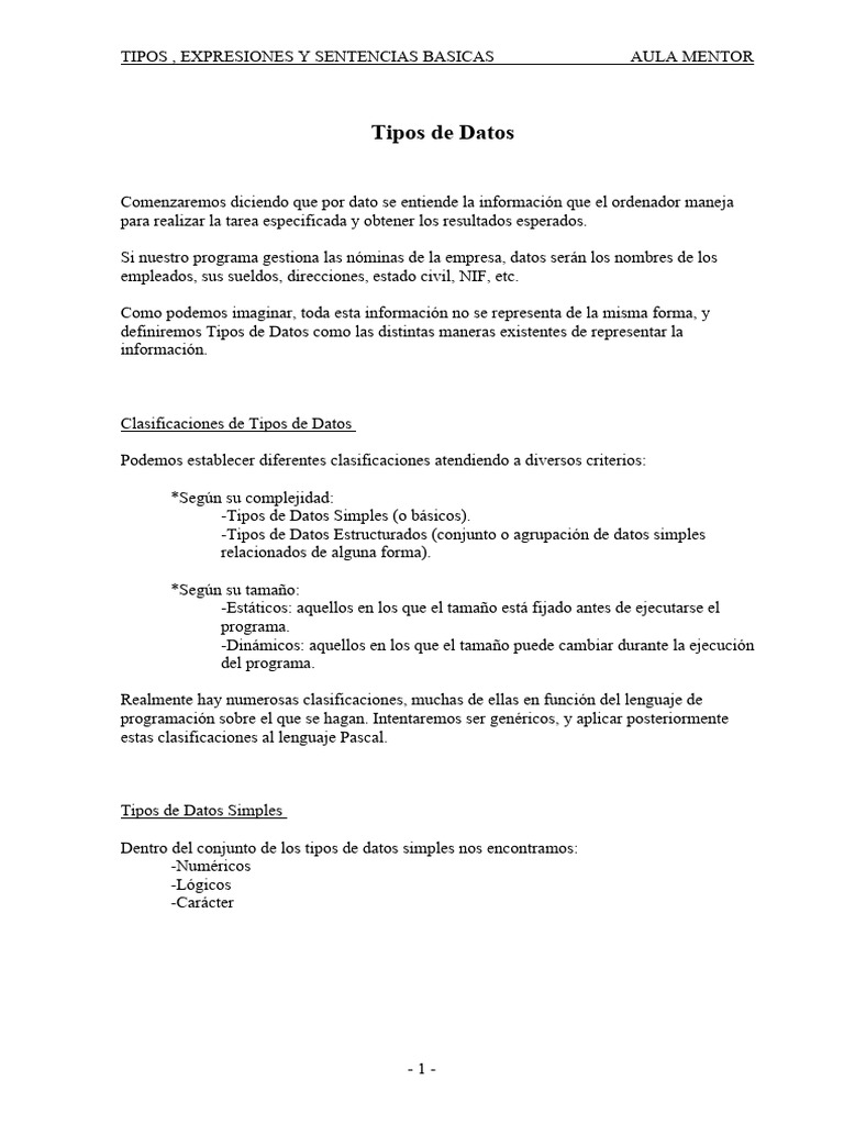 4-Tipos, Expresiones y Sentencias Basicas | PDF | Cadena (informática) | Tipo de datos