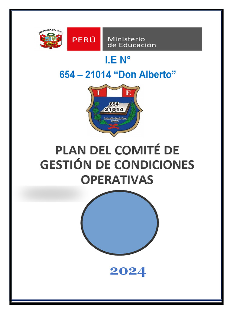 Plan de Comité de Gestión de Condiciones Operativas 2024 | PDF | Presupuesto | Escuelas